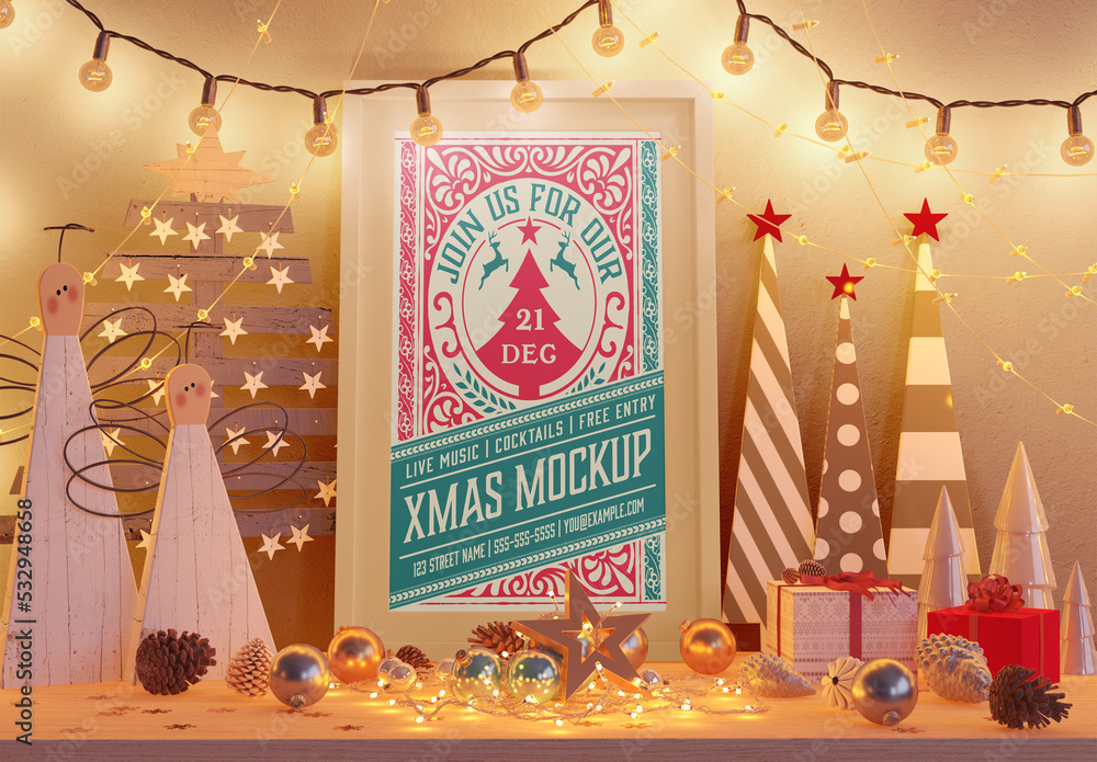 Christmas Scene with Frame Mockup Stock Template | Adobe Stock
