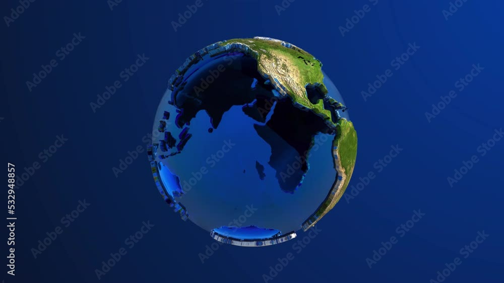 Earth planet assembling from toy bricks then exploding and scattering ...