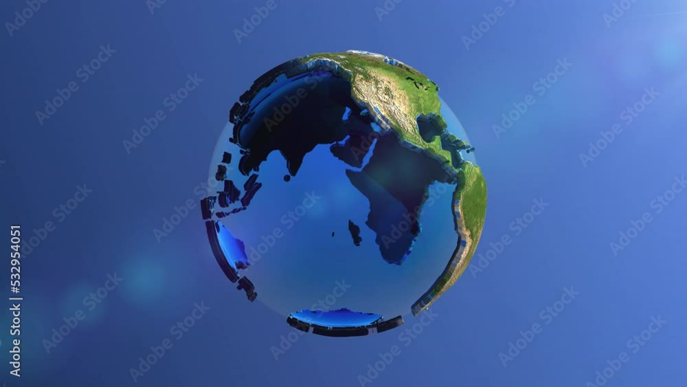 Earth planet assembling from toy bricks then exploding and scattering ...