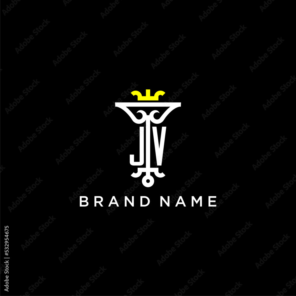 JV initial monogram brand logo design for crown vector image Stock ...