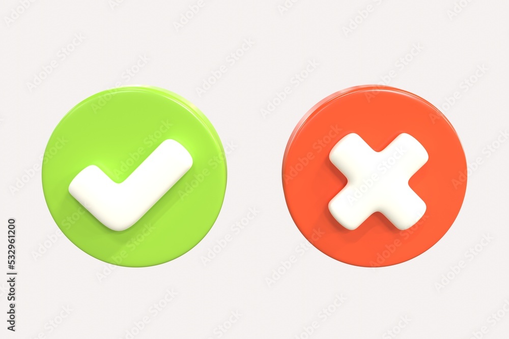 Ilustração do Stock: 3D cross check mark, tick mark glossy round icon ...