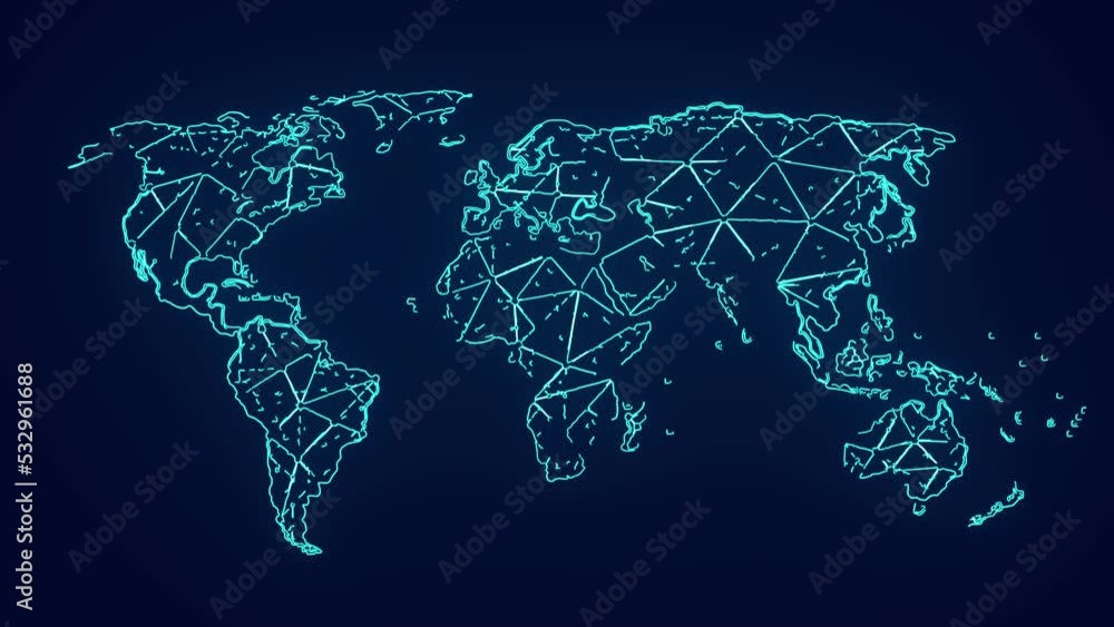 World Map with communication plexus nodes connecting technology ...