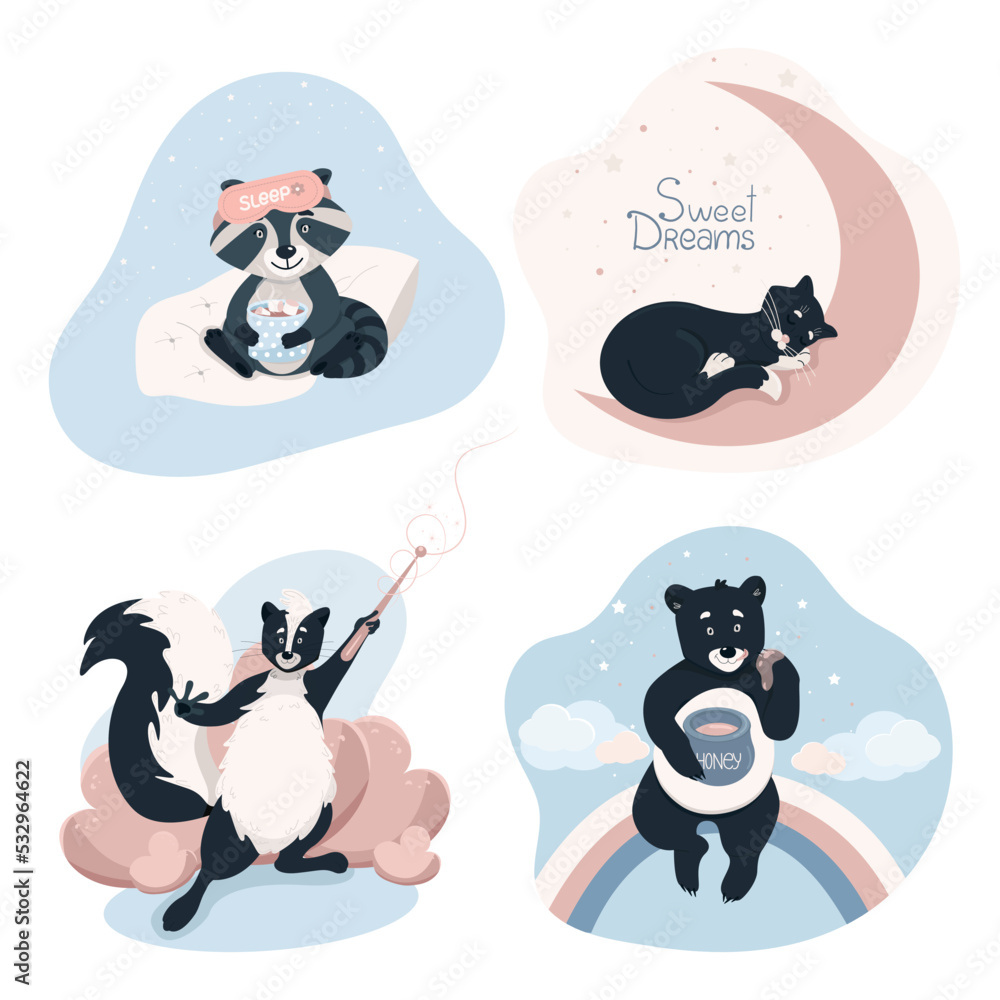 Set of cute animals, funny animals for kids posters, vector ...