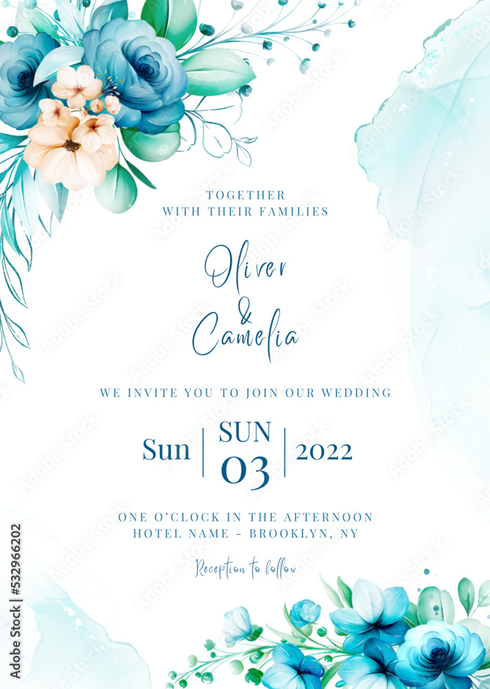 Blue Wedding Invitation Card of Watercolor, invitation card design ...