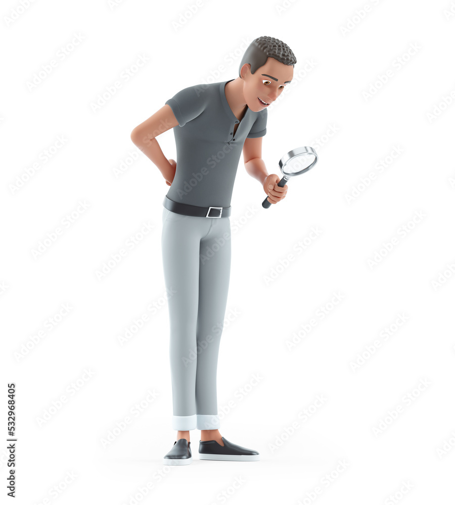 3d character man looking through magnifying glass Stock Illustration ...