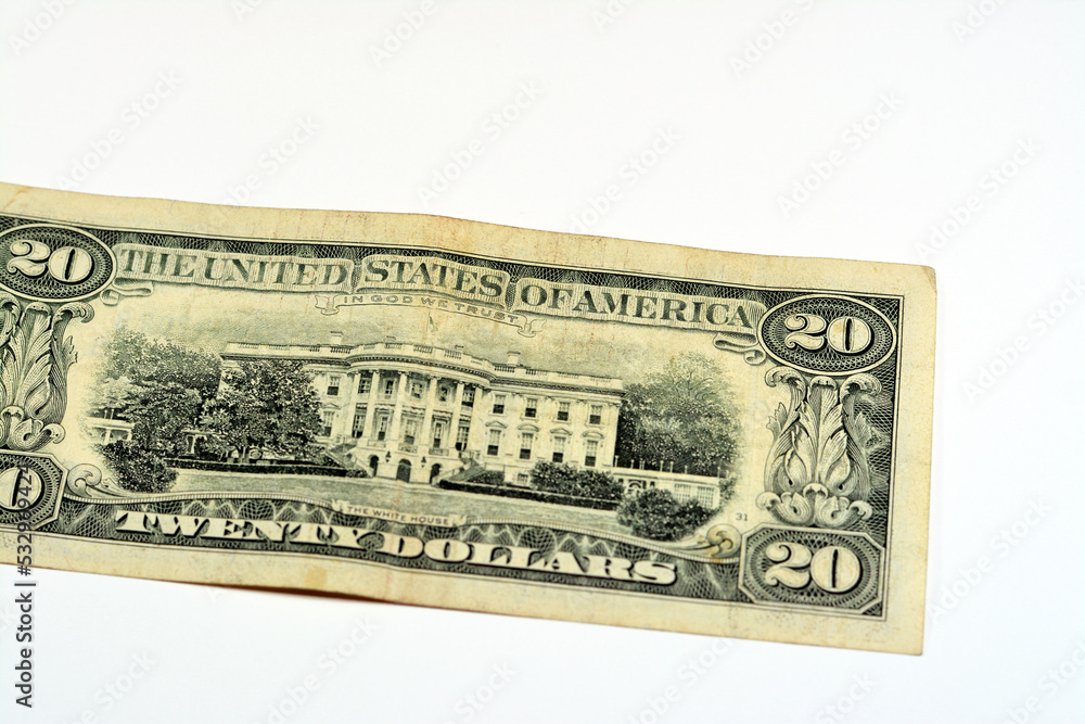 Reverse side of 20 twenty dollars bill banknote series 1995 with the ...