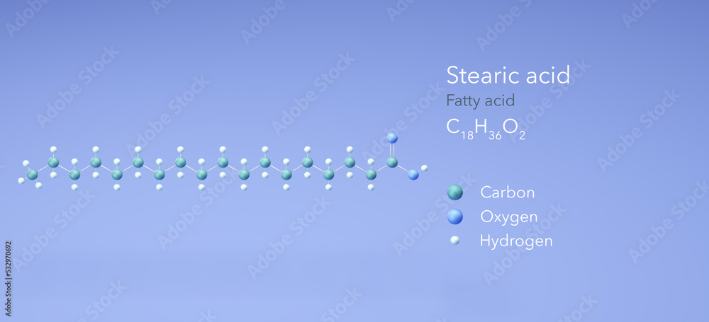 stearic acid, molecular structures, Fatty acid, 3d model, Structural ...