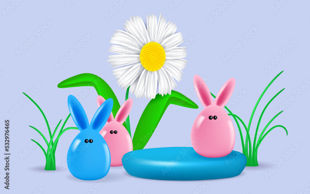 Cartoon landscape with color bunnies Stock Vector | Adobe Stock