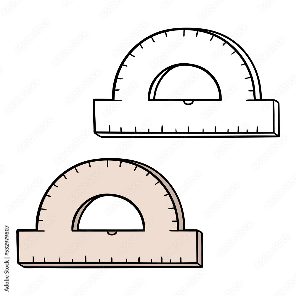 Vector illustration coloring page of cartoon protractor with example ...