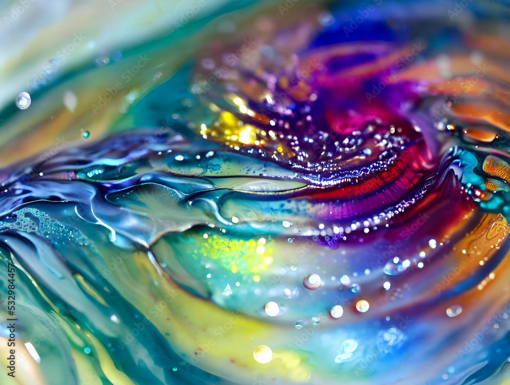 Vivid colors of wet metallic paint with shallow depth of field ...