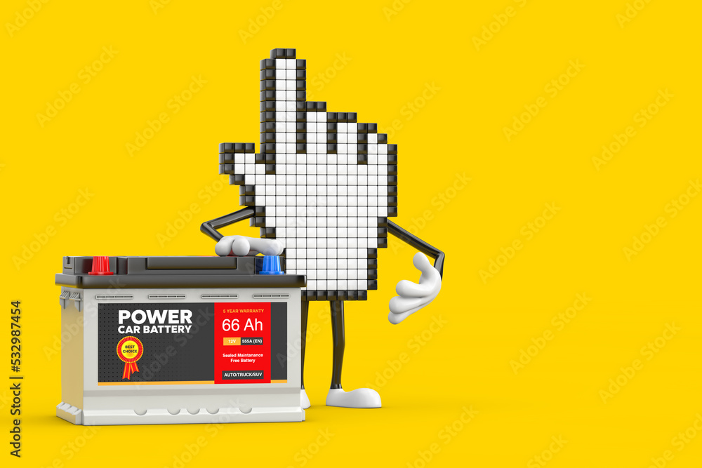 Pixel Hand Cursor Mascot Person Character and Rechargeable Car Battery ...