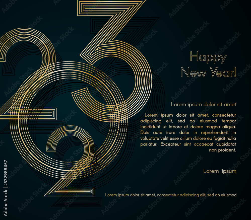 2023 Happy New Year Gold lines on a blue background Creative element ...