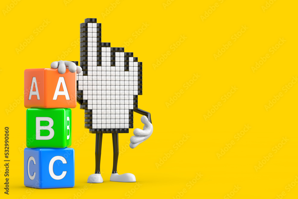Pixel Hand Cursor Mascot Person Character with Alphabet ABC Education ...