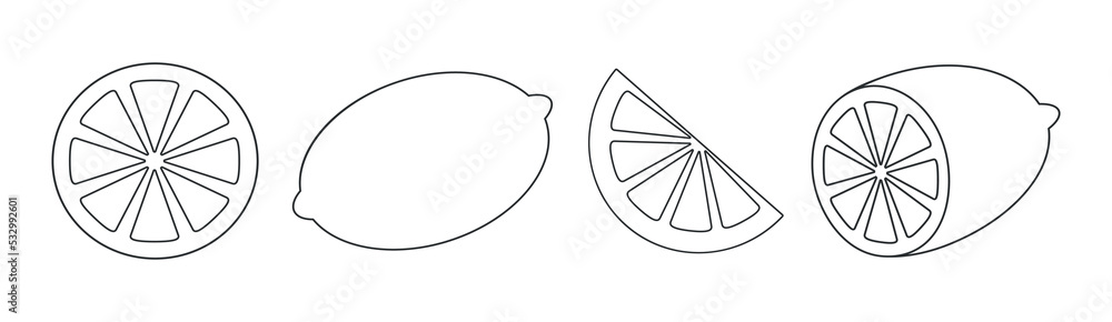 Lemon line art vector illustration set. Stock Vector | Adobe Stock