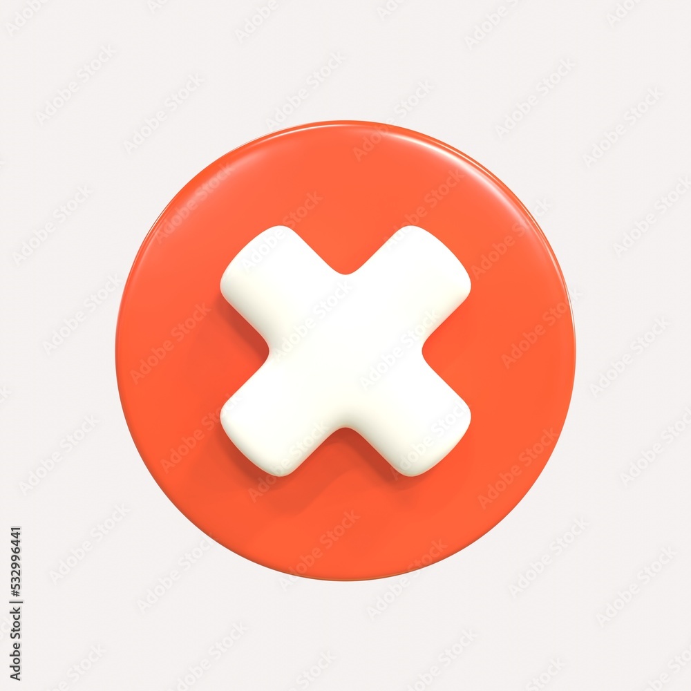 3D red cross check mark, cancel glossy round icon. Realistic render ...