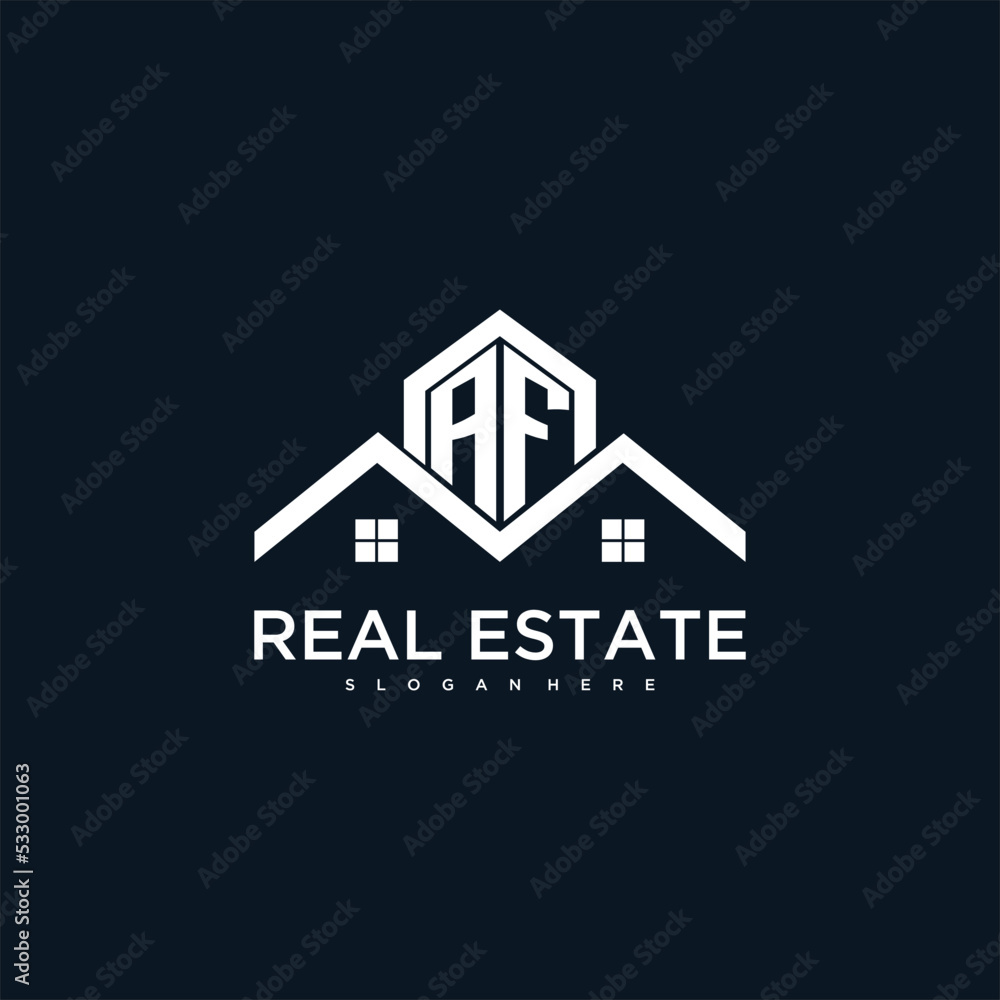 AF initial monogram logo for real estate with creative roof and home ...
