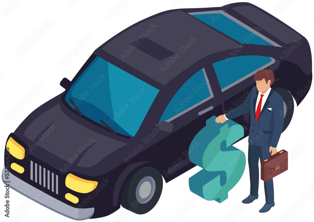 Businessman near luxury car. Symbols of wealth and success, expensive ...