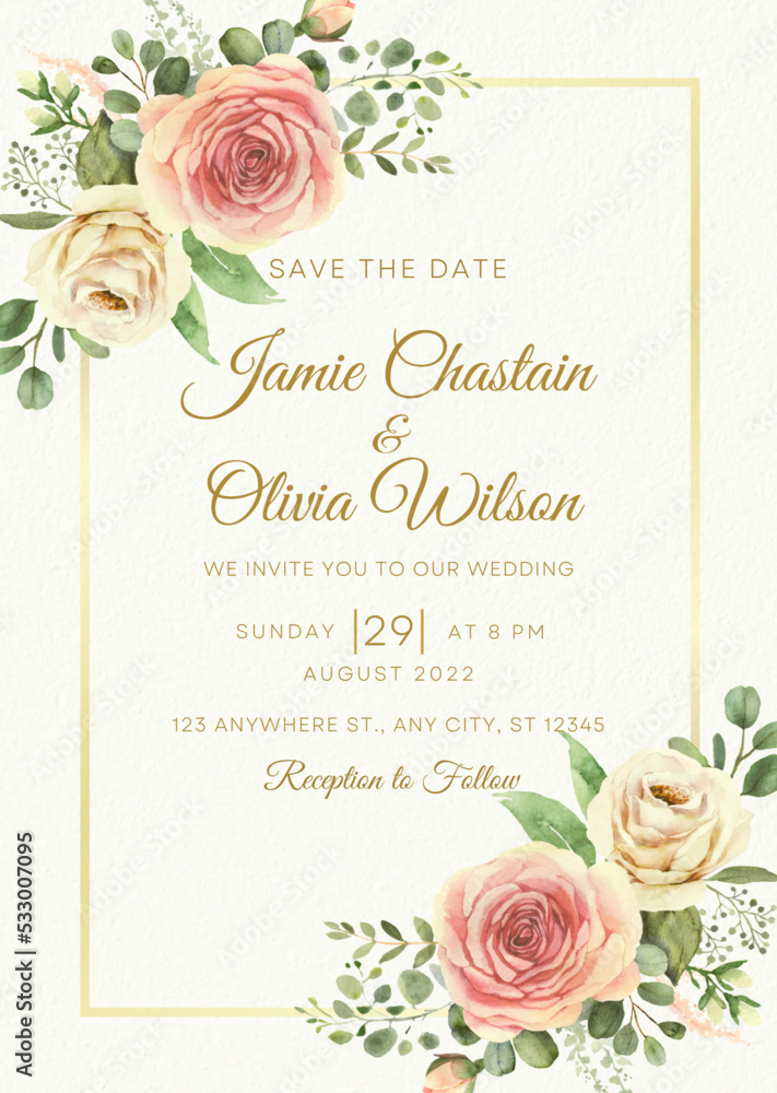 Cream and Gold Wedding Invitation Card, Vector wedding invitation set ...