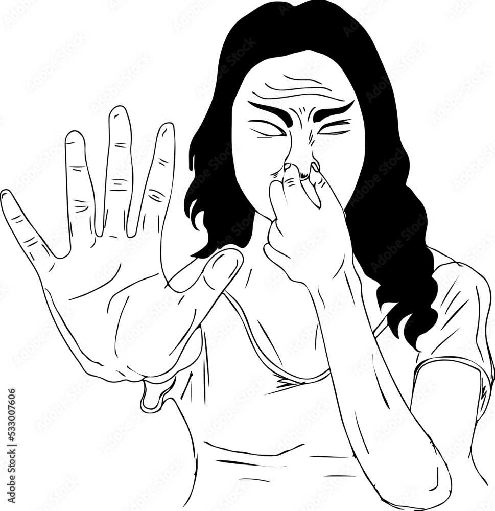 Woman feeling bad smell stock image, Girl feeling discomfort because of ...