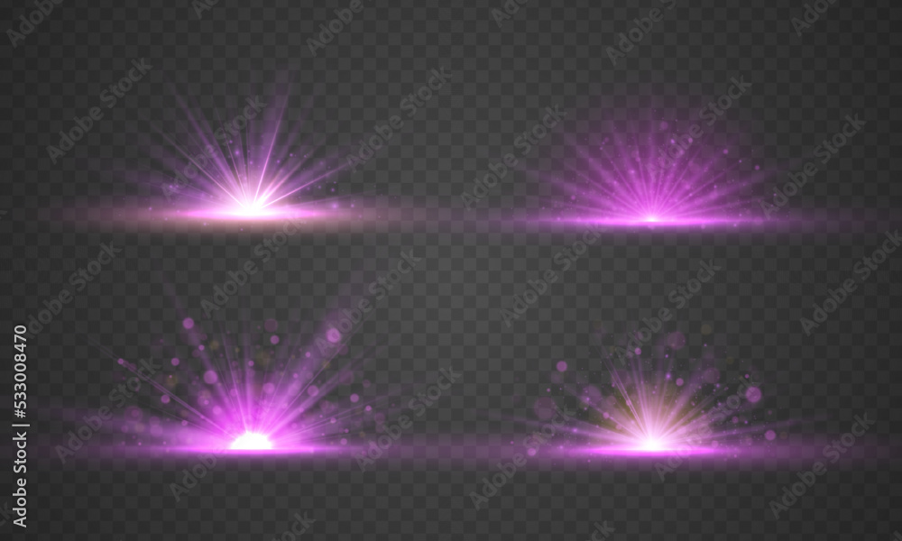 Purple glitter explosion sun on transparent background. Light flare ...