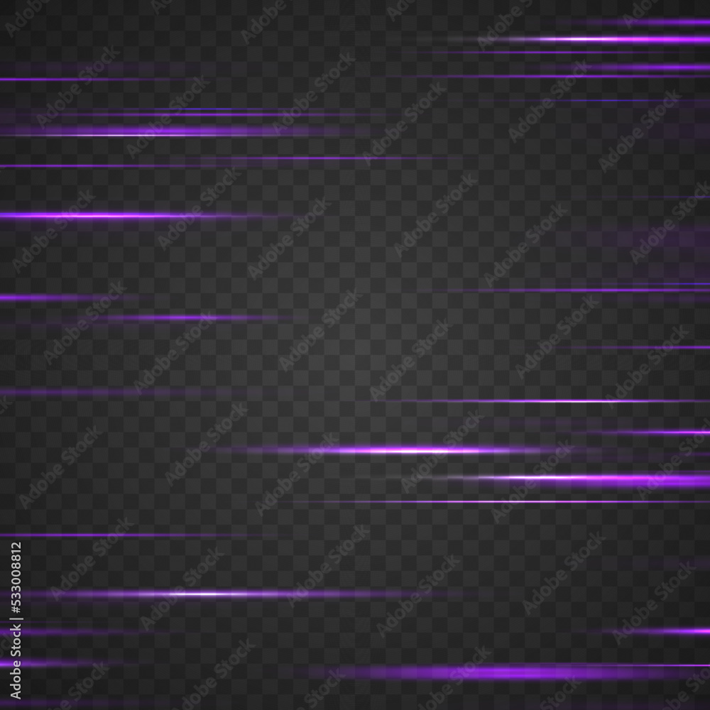 Laser beams or rays, beautiful neon glare. Horizontal lens flares ...