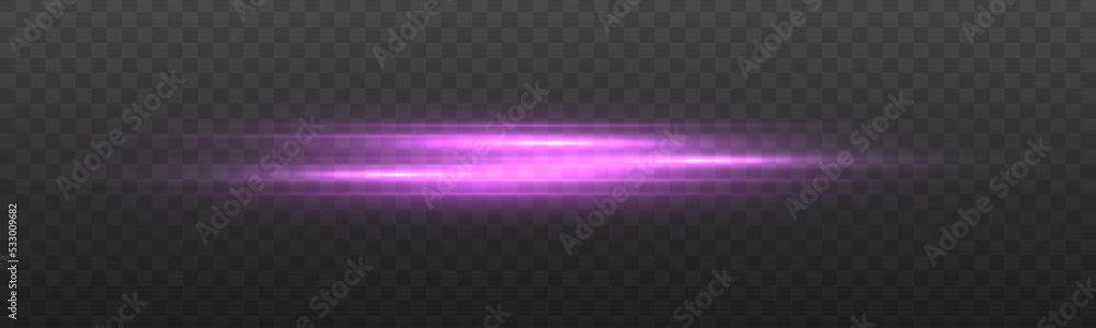 Purple soft horizontal neon lines and lights. Set of abstract lens ...