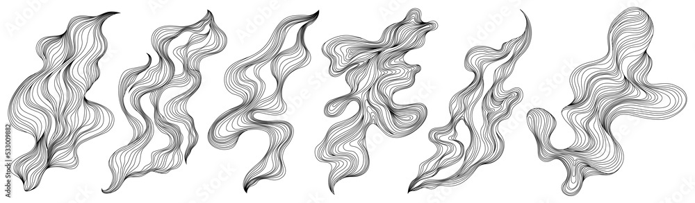 Set of abstract shapes. Hand drawn png illustrations. Ink painting ...