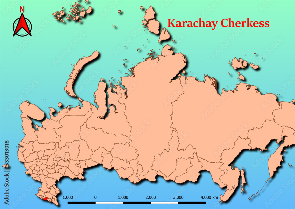 Vector Map of Russia with map of Karachay Cherkess county highlighted ...