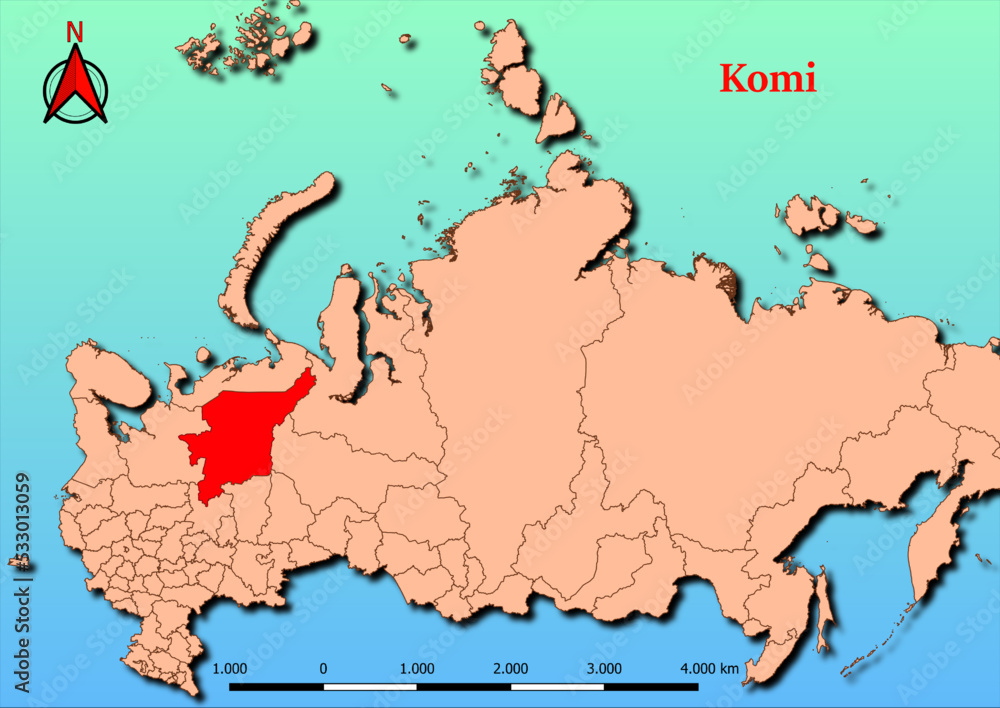 Vector Map of Russia with map of Komi county highlighted in red Stock ...