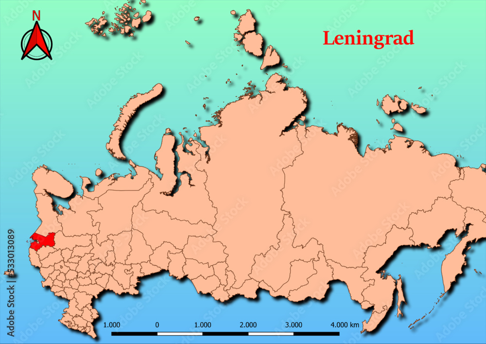 Vector Map of Russia with map of Leningrad county highlighted in red ...