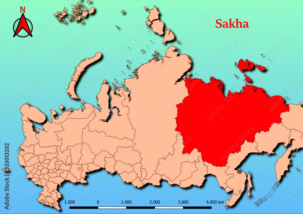Vector Map of Russia with map of Sakha county highlighted in red vector ...