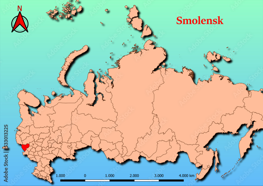 Vector Map of Russia with map of Smolensk county highlighted in red ...