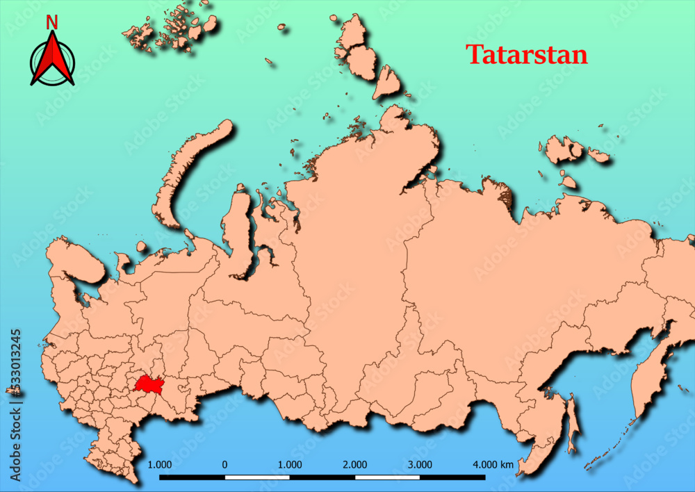 Vector Map of Russia with map of Tatarstan county highlighted in red ...