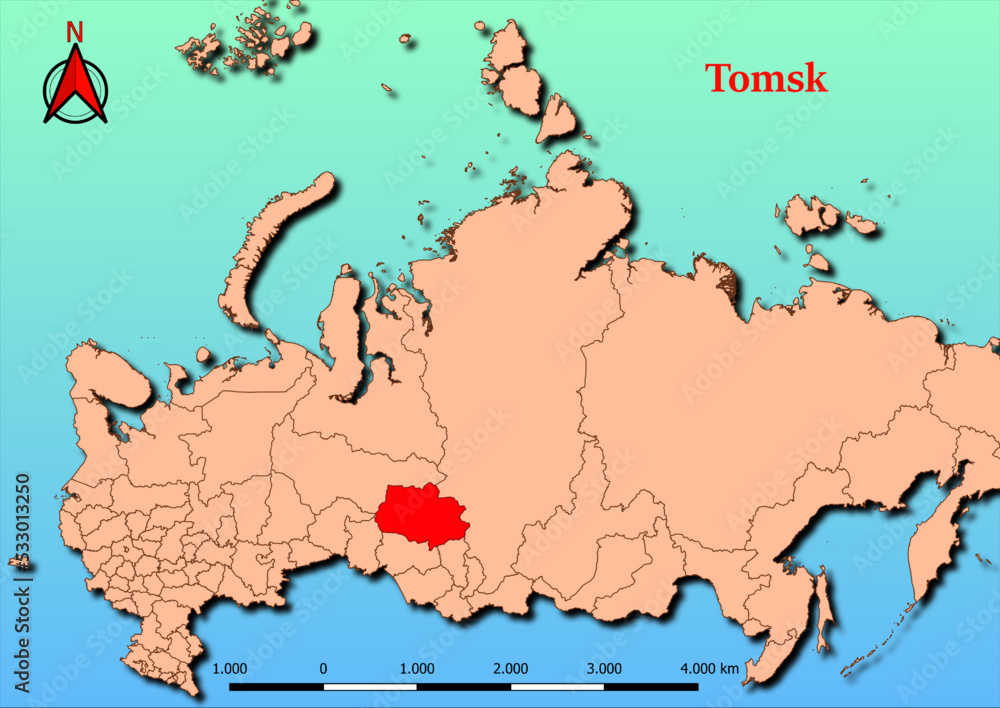 Vector Map of Russia with map of Tomsk county highlighted in red Stock ...