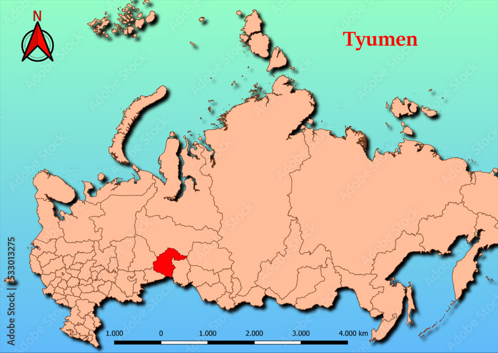 Vector Map of Russia with map of Tyumen county highlighted in red Stock ...