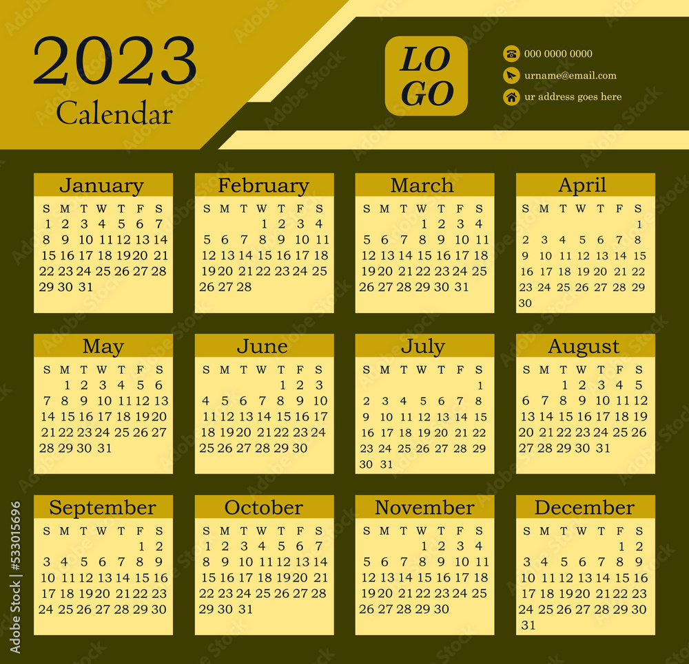 New calendar 2023, week starts Sunday, corporate design, calendar 2023 ...