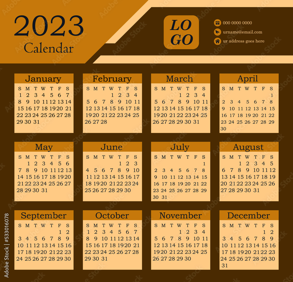 Calendar 2023, colorful week Sunday, corporate design, calendar 2023 ...