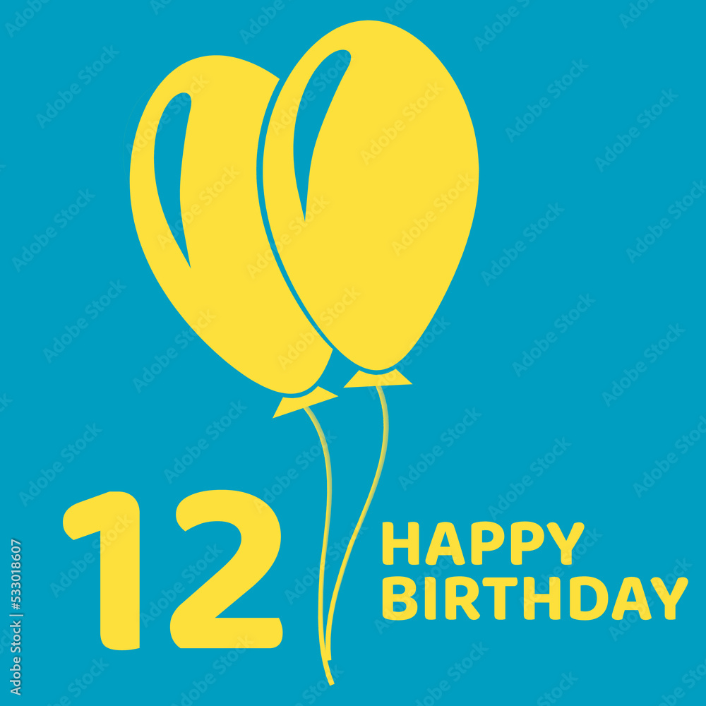 12 years logo. Square logo illustration with 12. Happy birthday text on ...