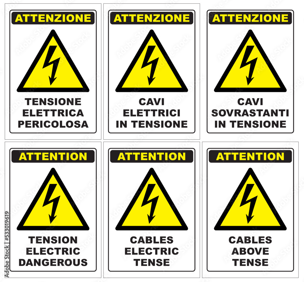 Vetor de Attenzione Tensione elettrica pericolosa, cartello, edilizia ...