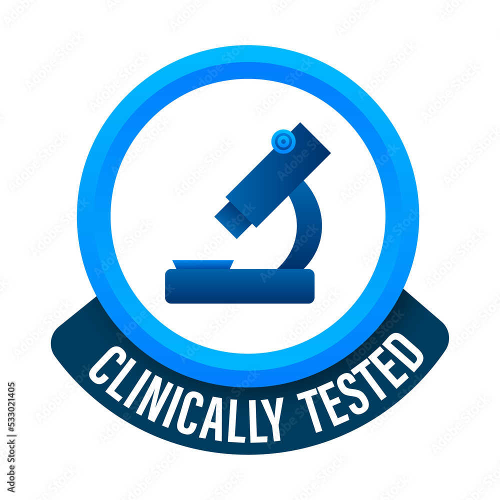 Clinically tested sign. Lab tested sign. Check mark and laboratory ...