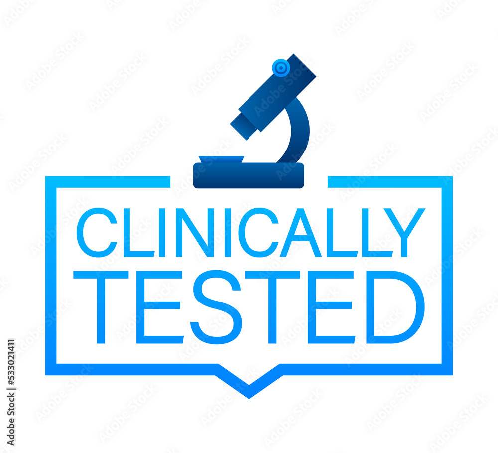 Clinically tested sign. Lab tested sign. Check mark and laboratory ...