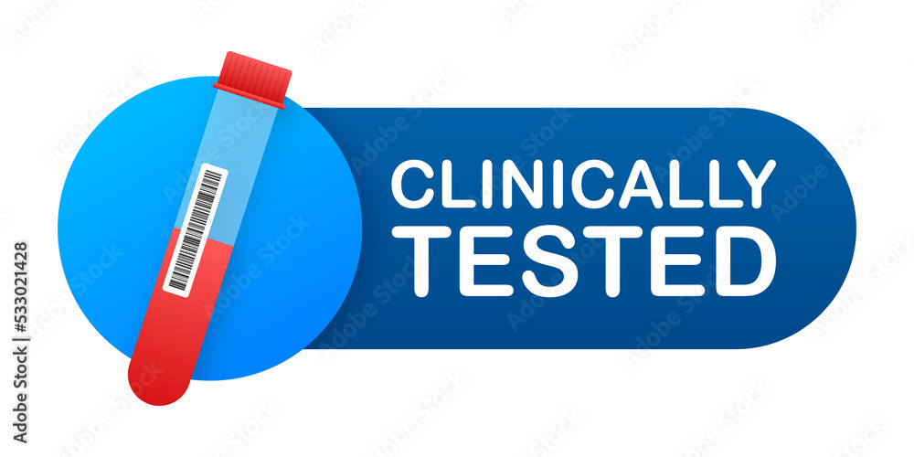Clinically tested sign. Lab tested sign. Check mark and laboratory ...