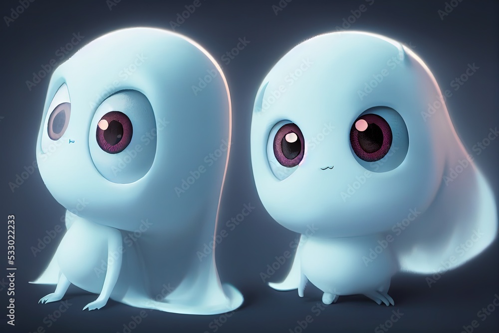 A Friendly Ghost for Halloween - 3D CGI-style animated character design Stock Illustration ...