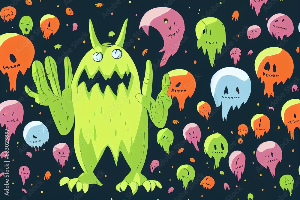 Angry cartoon monster character pop up and waving hands Illustration of ...