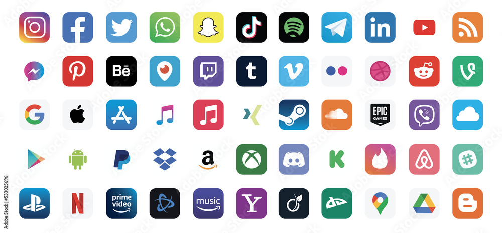 Collection Social Media Logo Facebook Twitter Instagram Stock