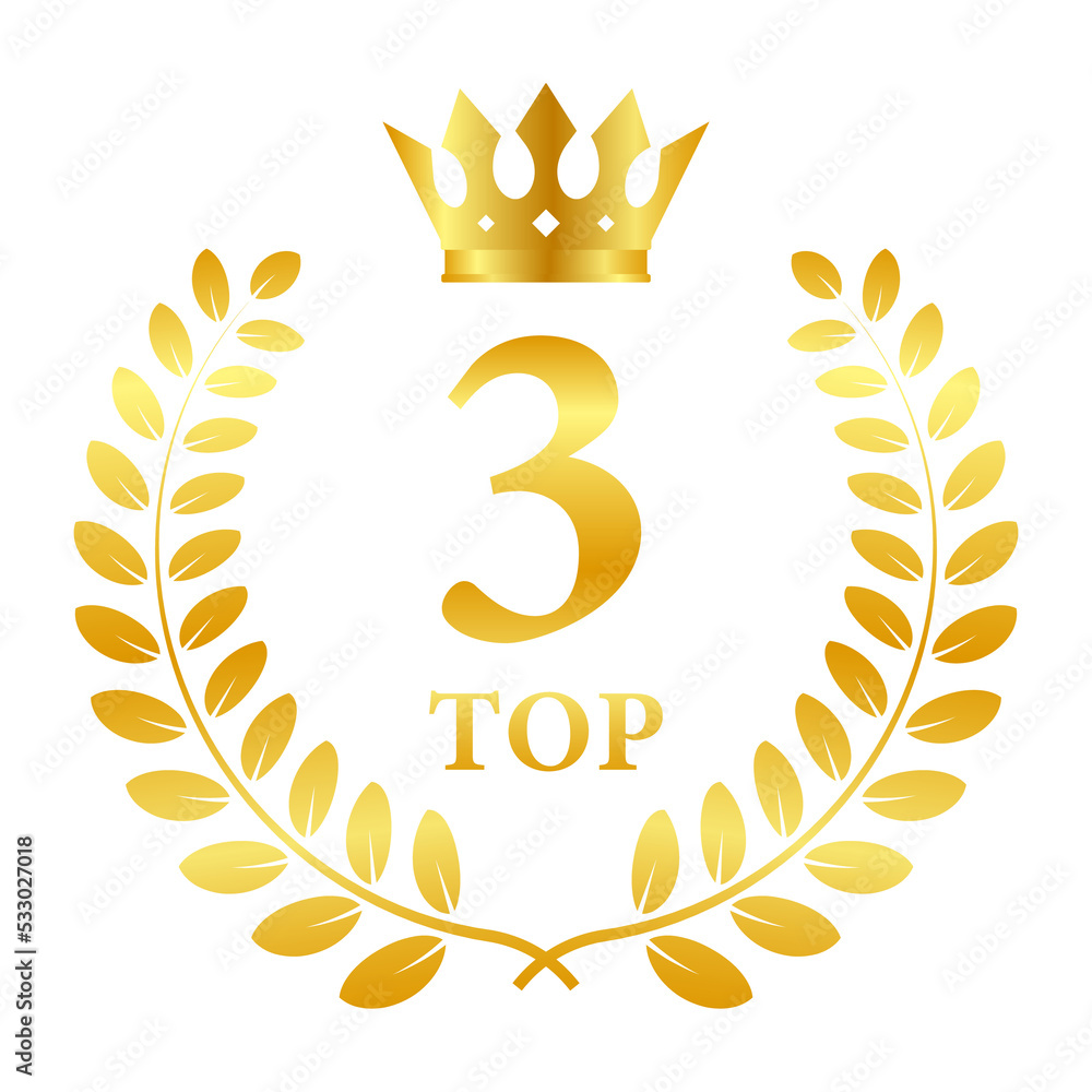 Top 3 label. Golden laurel wreath icon. stock illustration. Stock ...