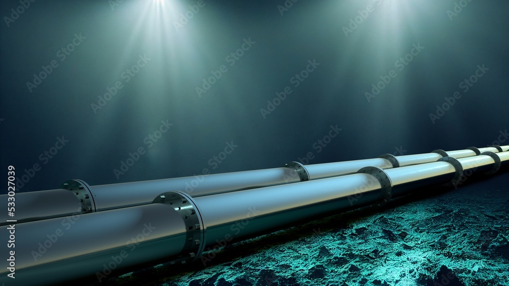 underwater pipes, industrial gas pipeline, nord stream 2, 3d rendering ...