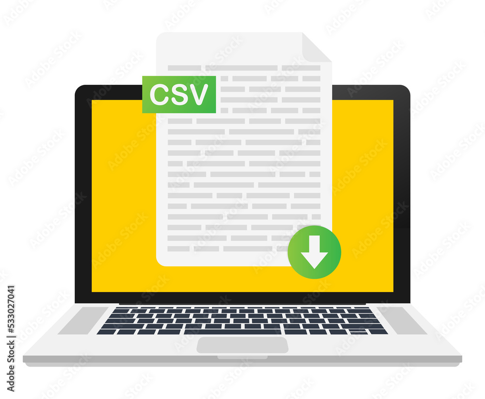 Download CSV button on laptop screen. Downloading document concept ...