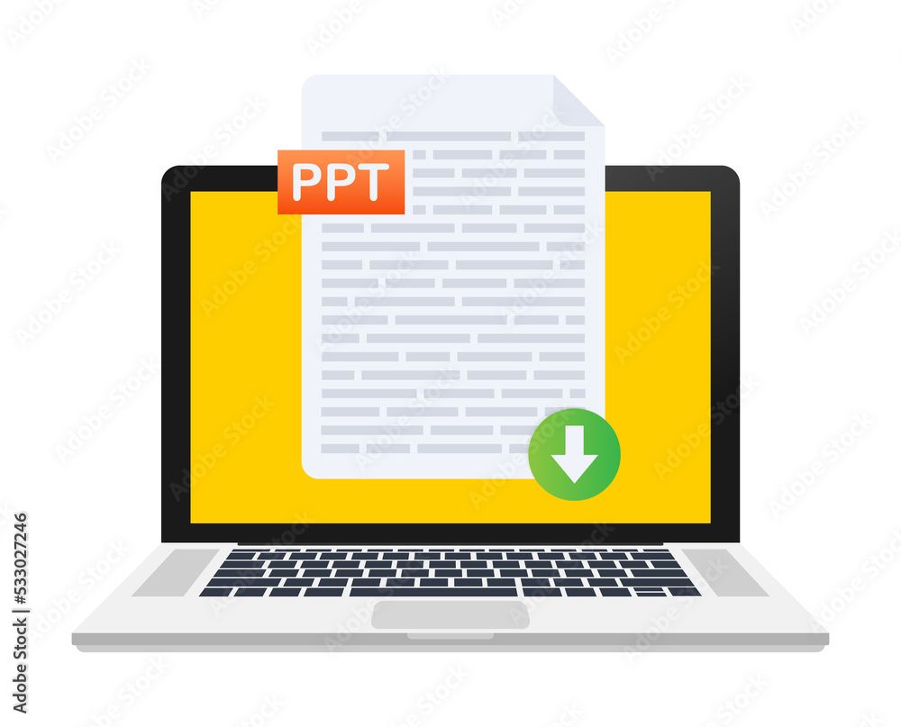 Download PPT button. Downloading document concept. File with PPT label ...