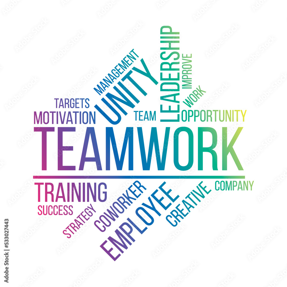 Teamwork in Word Cloud Style, Vector Illustration for Office Wall Using ...